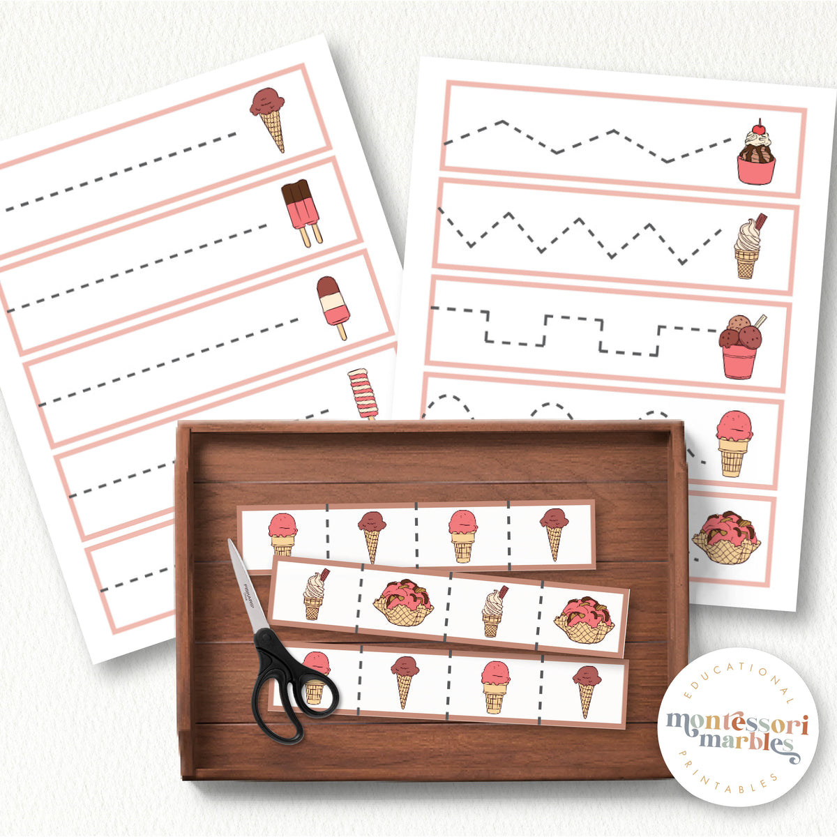 Ice Cream Cutting Strips | Montessori Inspired Printable for Preschool ...