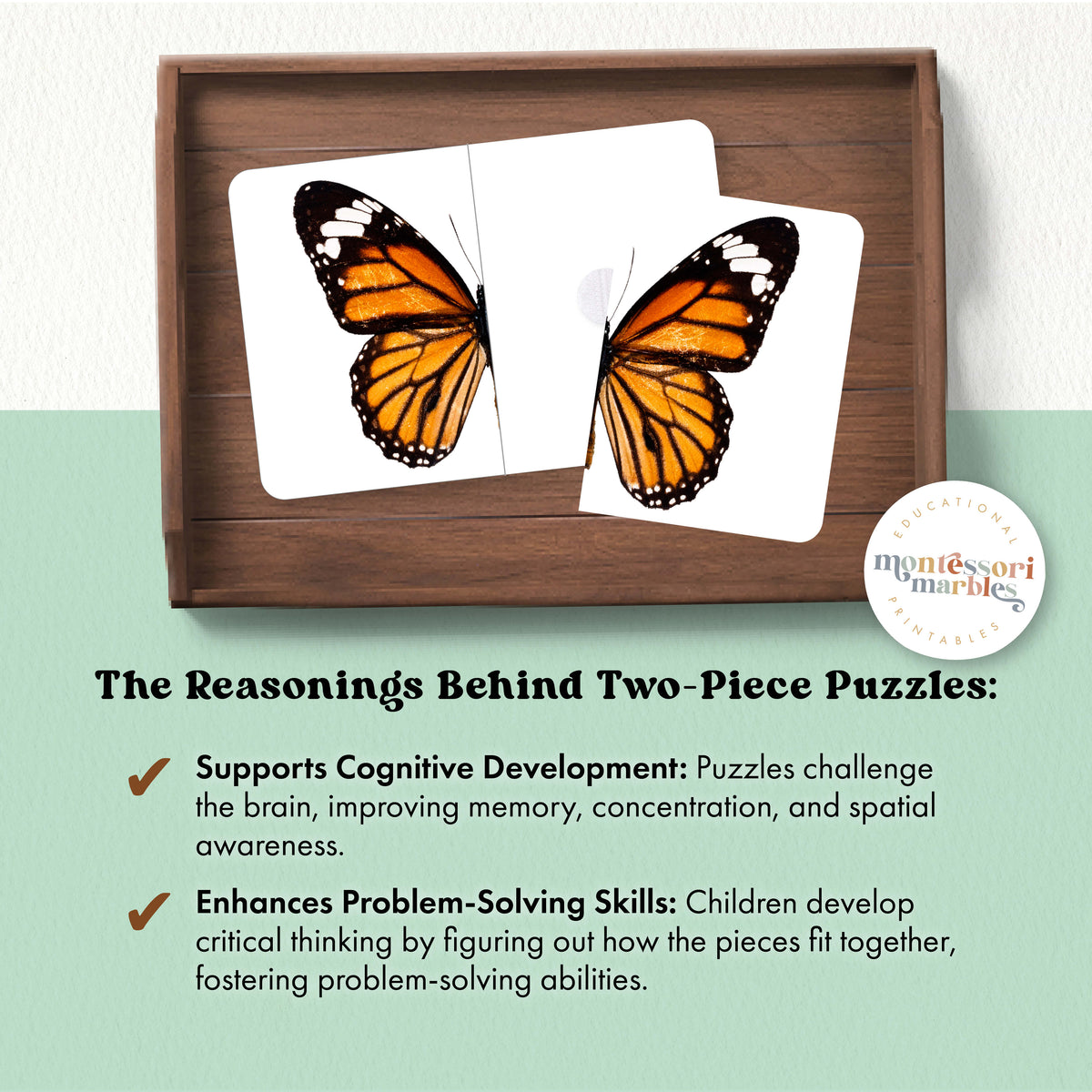 Butterfly Two-Piece Puzzles – Montessori Marbles