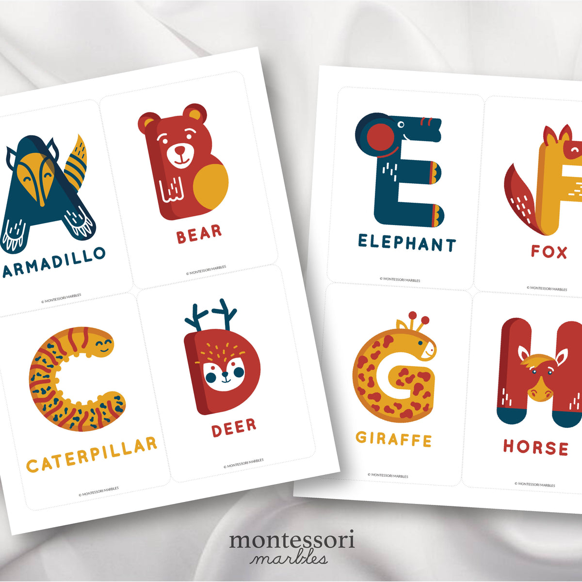 ABC Animals Theme | Printable Flash Cards For Babies – Montessori Marbles