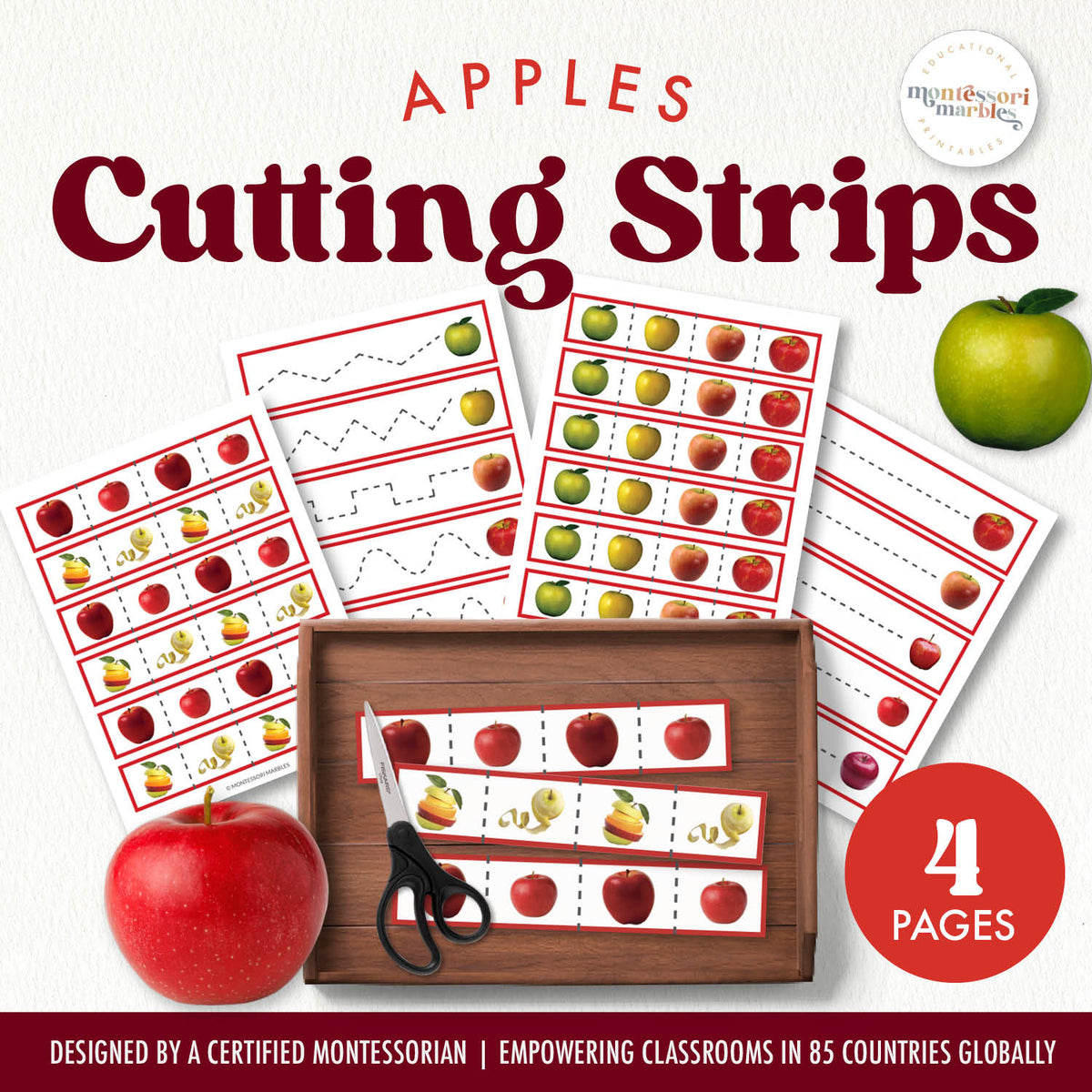 Apples Cutting Strips | Montessori Inspired Printable for Preschool ...