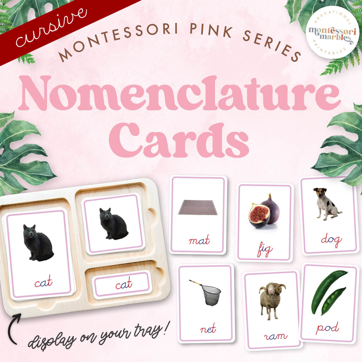 Montessori Pink Series Cursive Nomenclature Cards – Montessori Marbles