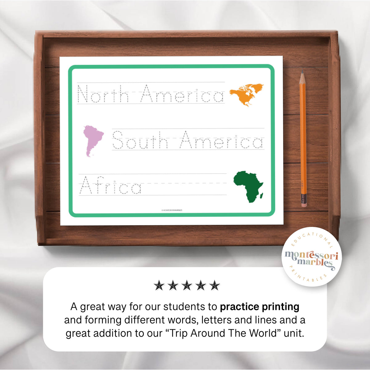 CONTINENTS Tracing Activity – Montessori Marbles