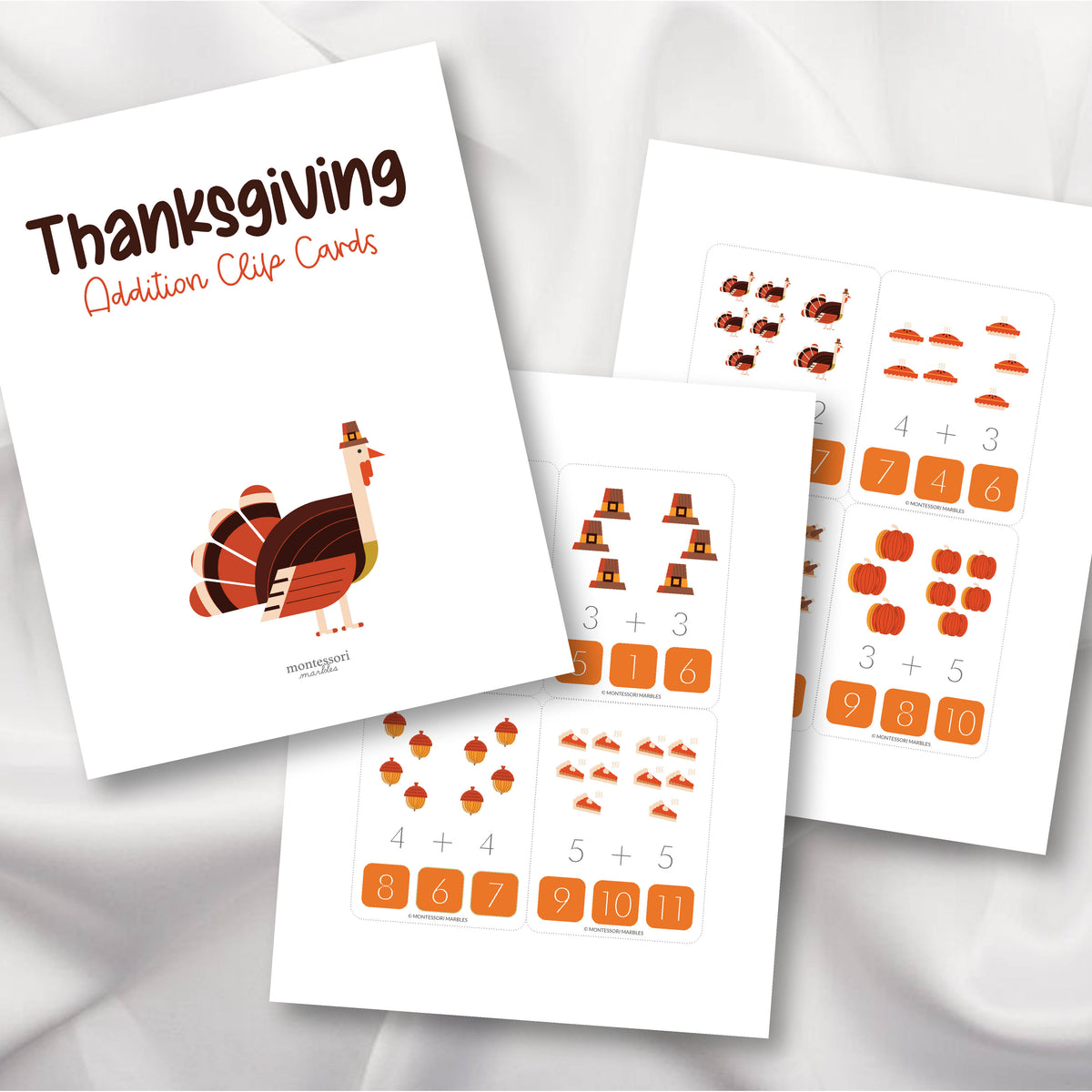 Thanksgiving Addition Clip Cards | Montessori Math Printable ...