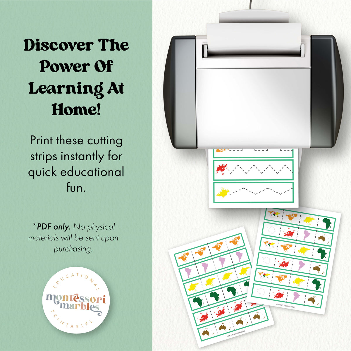 Continents Cutting Strips | Montessori Inspired Printable Activity ...