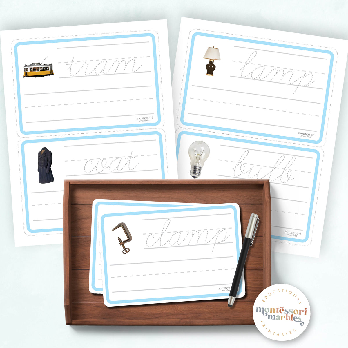 MONTESSORI BLUE SERIES Cursive Tracing Cards – Montessori Marbles