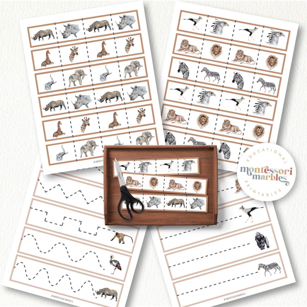 Safari Animals Cutting Strips | Montessori Inspired Printable ...