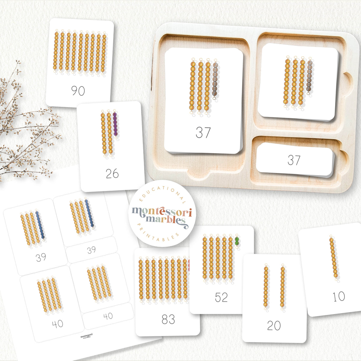 Montessori Golden Beads Flash Cards | Montessori Math – Montessori Marbles