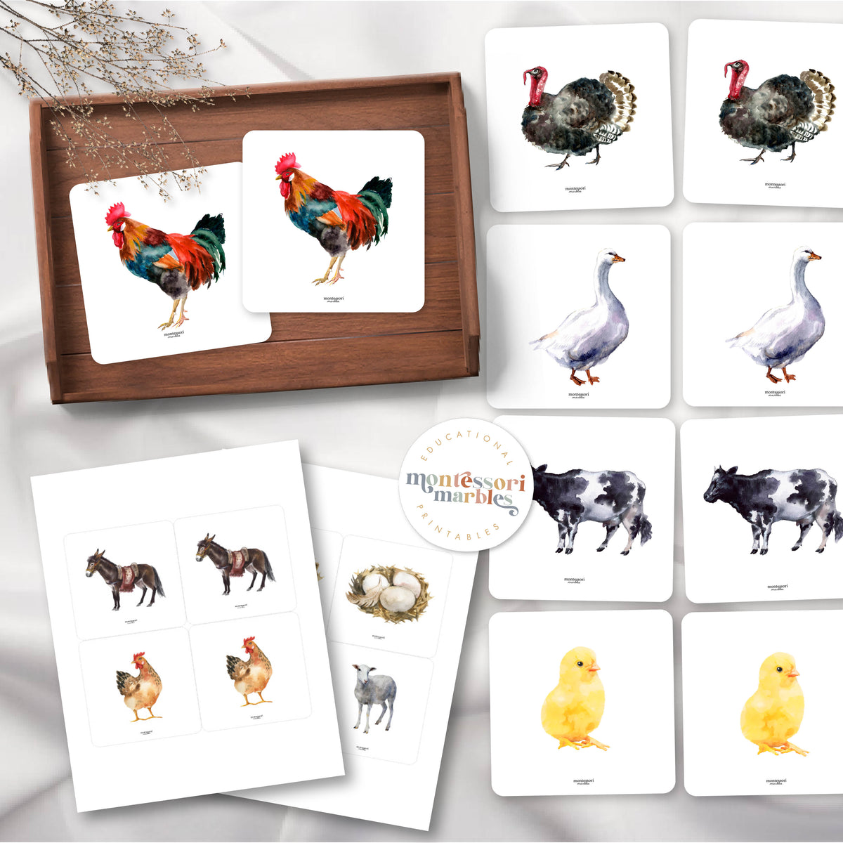 FARM ANIMALS Picture Matching and Memory Games – Montessori Marbles