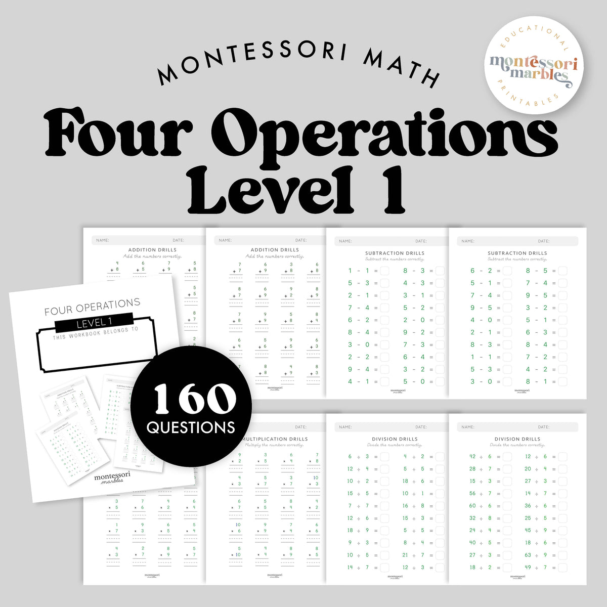 Four Operations Workbook Level 1 – Montessori Marbles