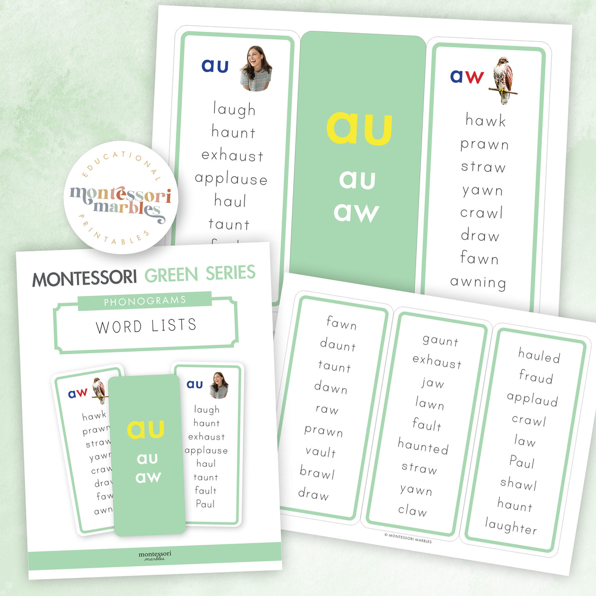 Montessori Green Series Word Lists for Phonogram – Montessori Marbles