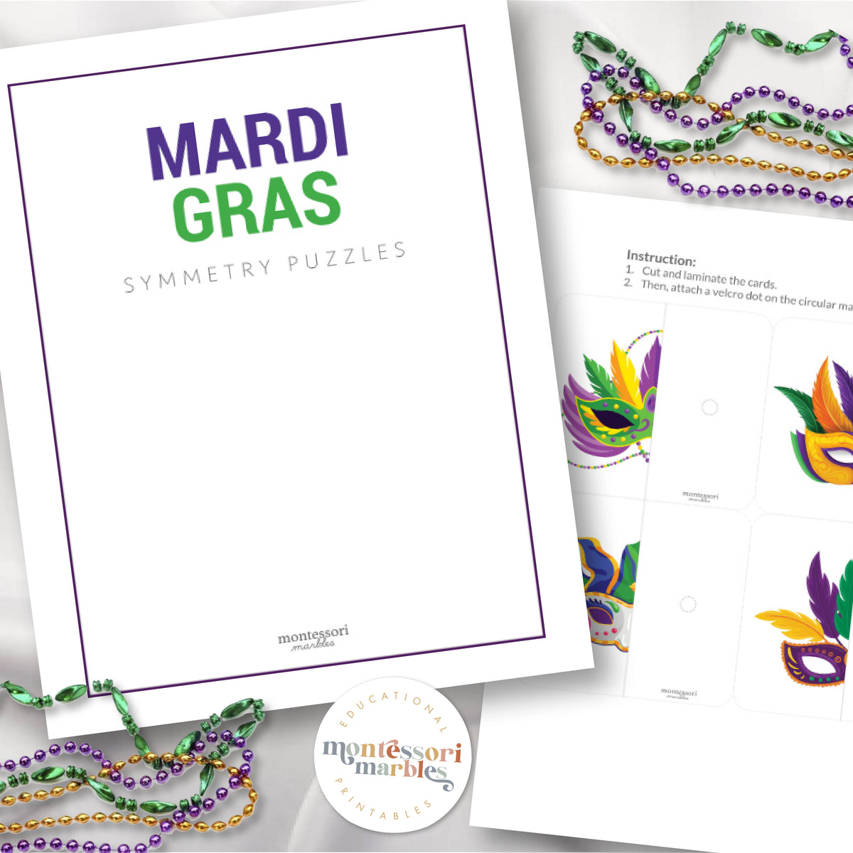 Mardi Gras Symmetry Puzzles – Montessori Marbles
