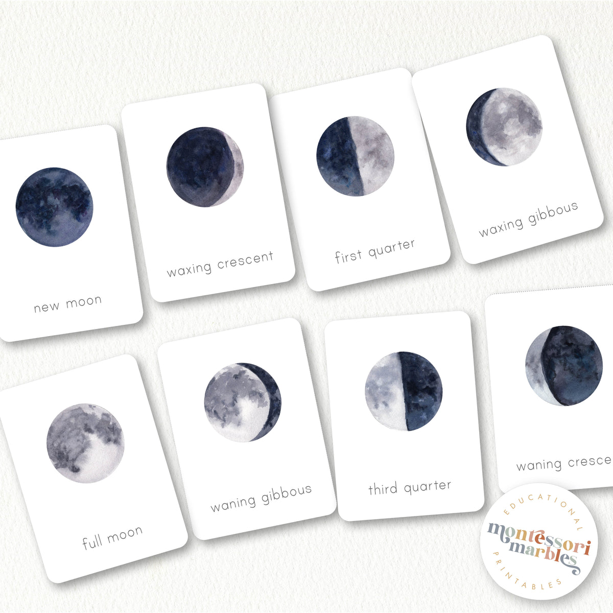 Moon Phases Flash Cards | Montessori Printable Flash Cards – Montessori ...