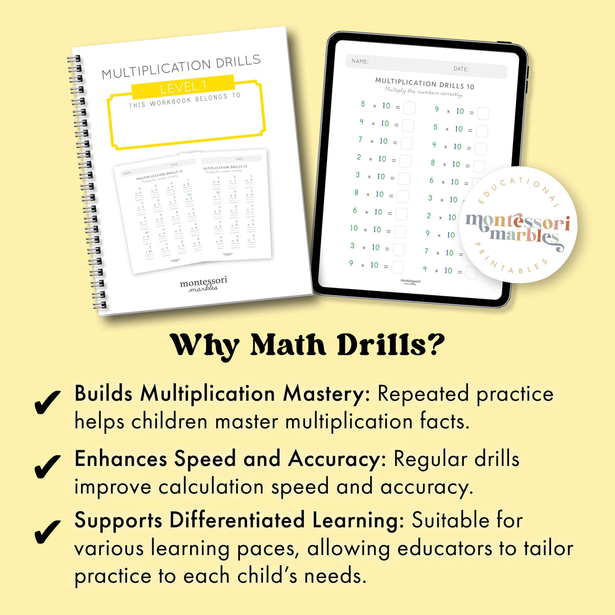 Multiplication Drills Workbook Level 1 – Montessori Marbles