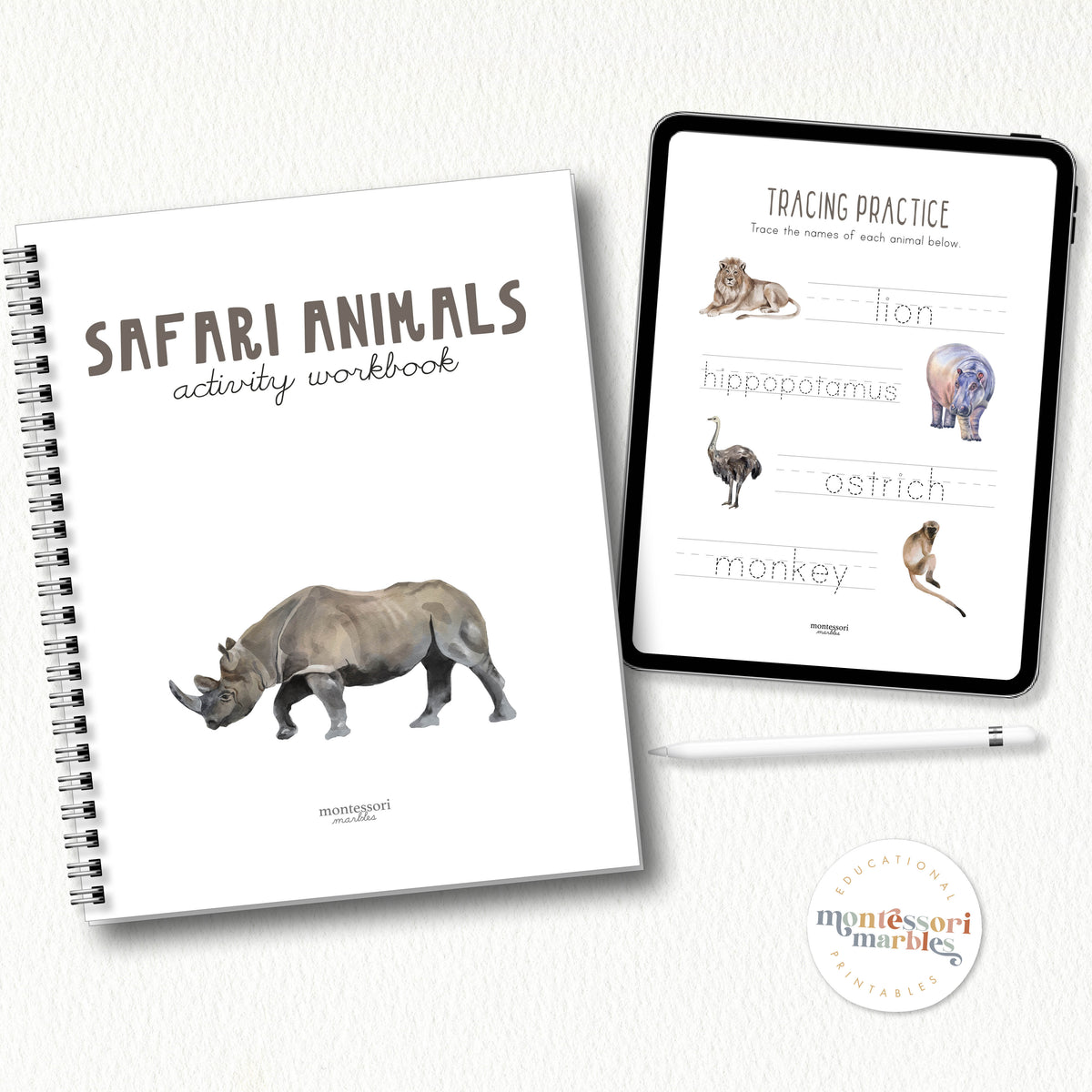 Safari Animals Activity Workbook – Montessori Marbles