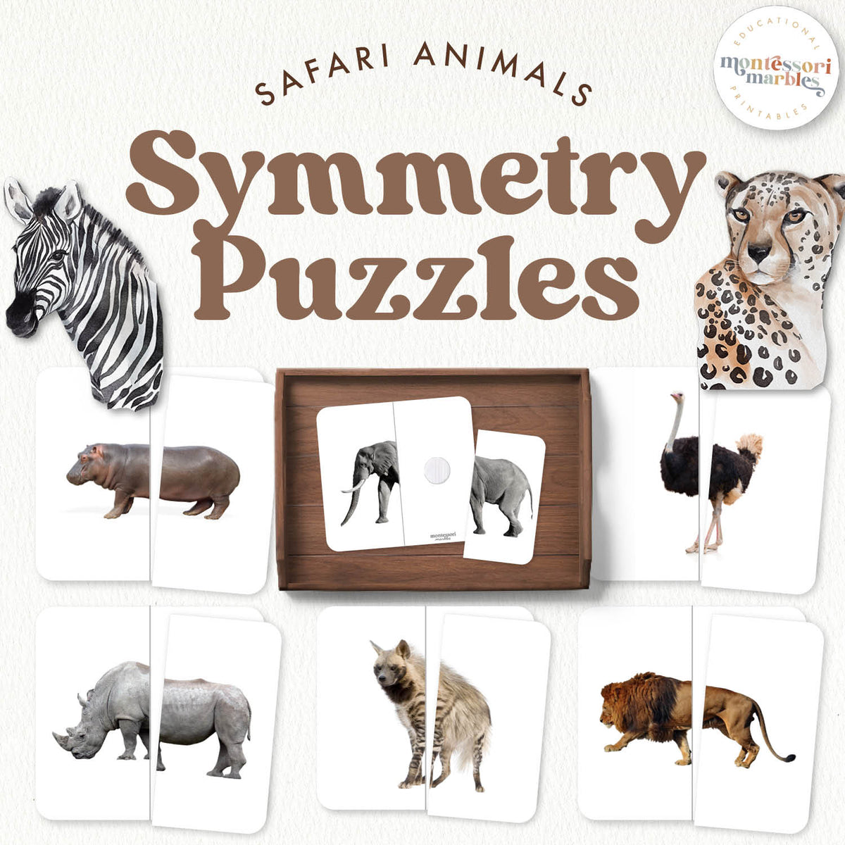 Safari Animals Symmetry Puzzles | Montessori Inspired Printables ...