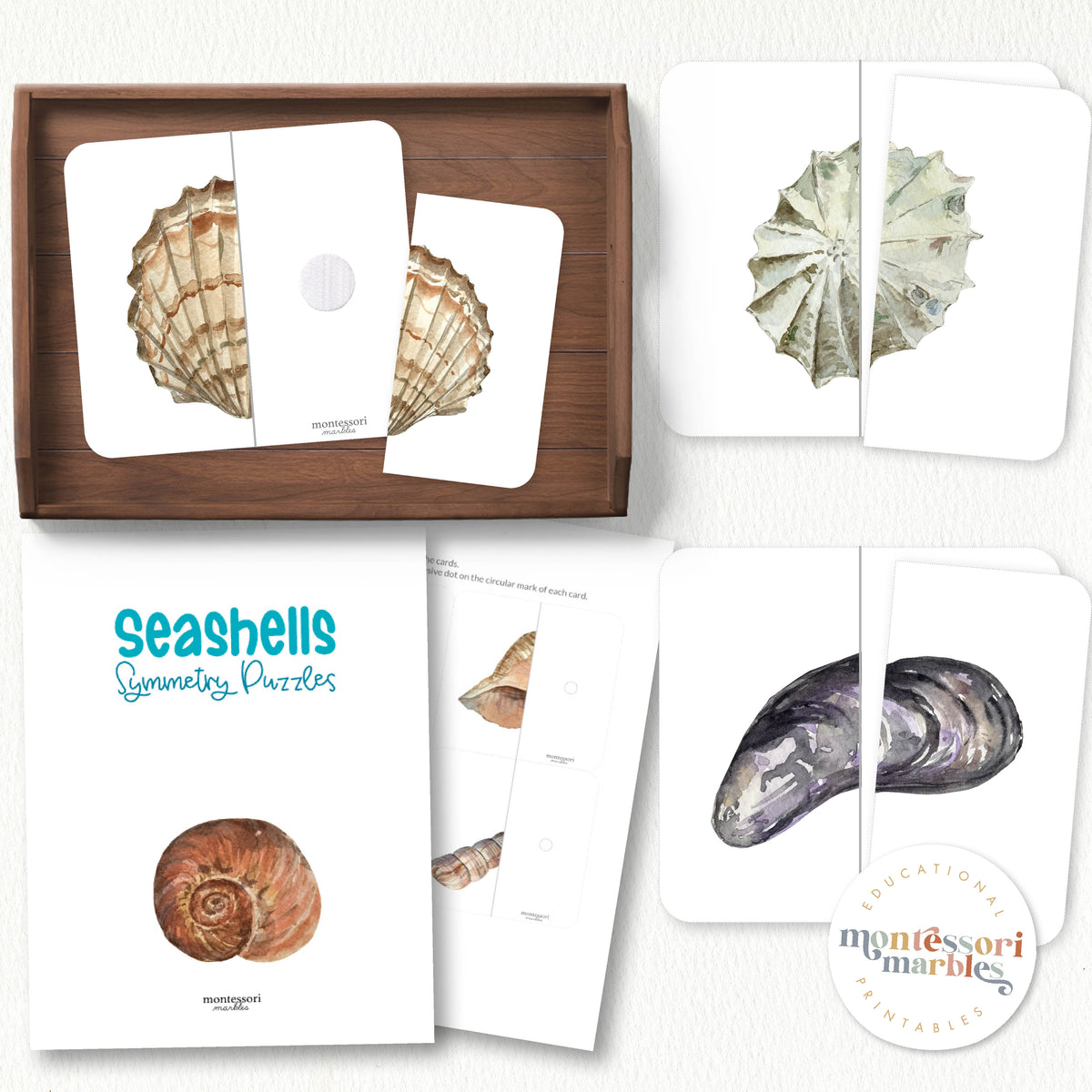 Seashells Symmetry Puzzles | Montessori Inspired Printable Resources ...