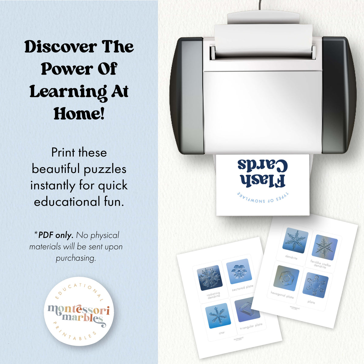 Types of Snowflakes Flash Cards | Montessori Inspired Printable ...