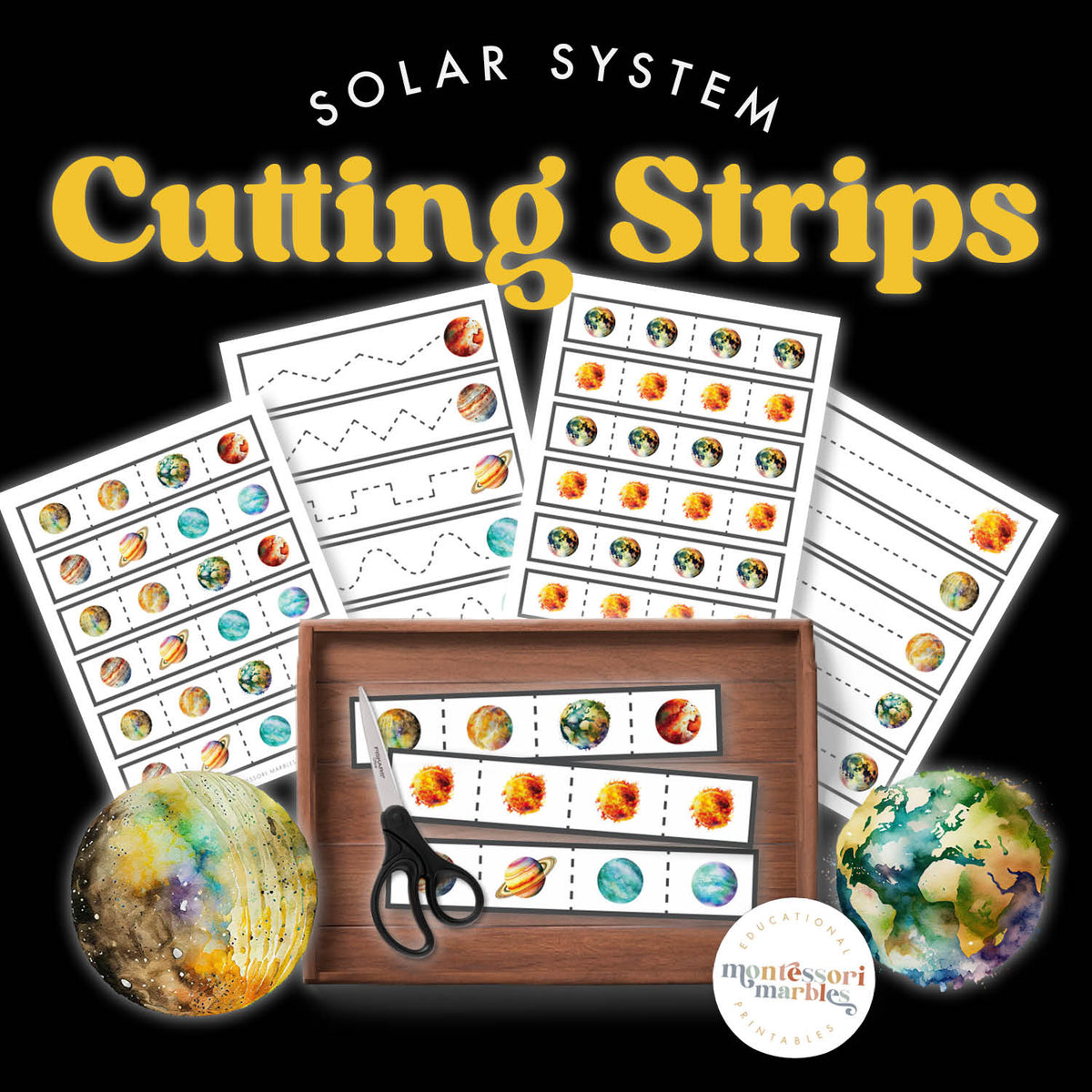 Solar System Cutting Strips | Montessori Inspired Printable ...
