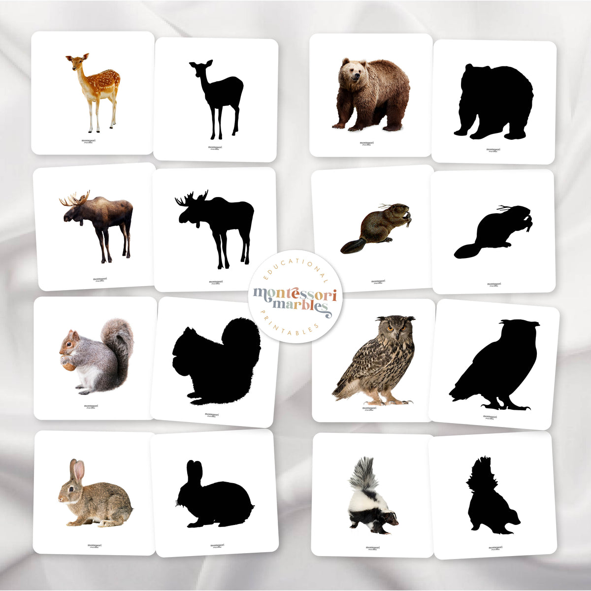 Woodland Animals Shadow Matching – Montessori Marbles