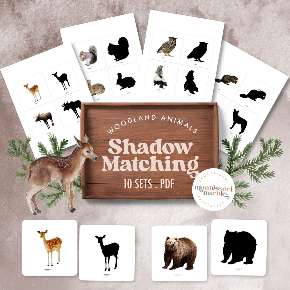Woodland Animals Shadow Matching – Montessori Marbles