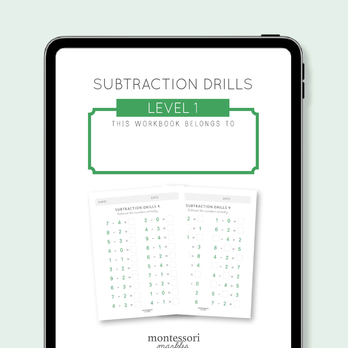 Subtraction Drills Workbook Level 1 | Montessori Math Printable ...