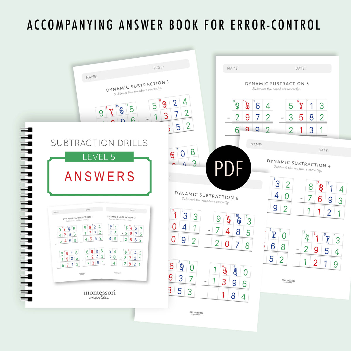 Subtraction Drills Workbook Level 5 | Montessori Math Workbooks ...