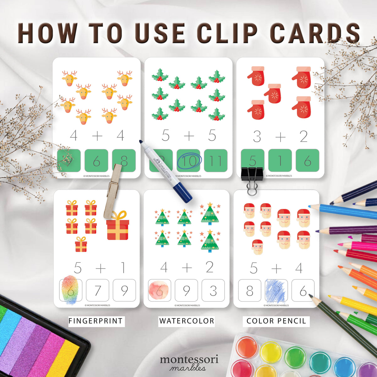 Christmas Addition Clip Cards – Montessori Marbles