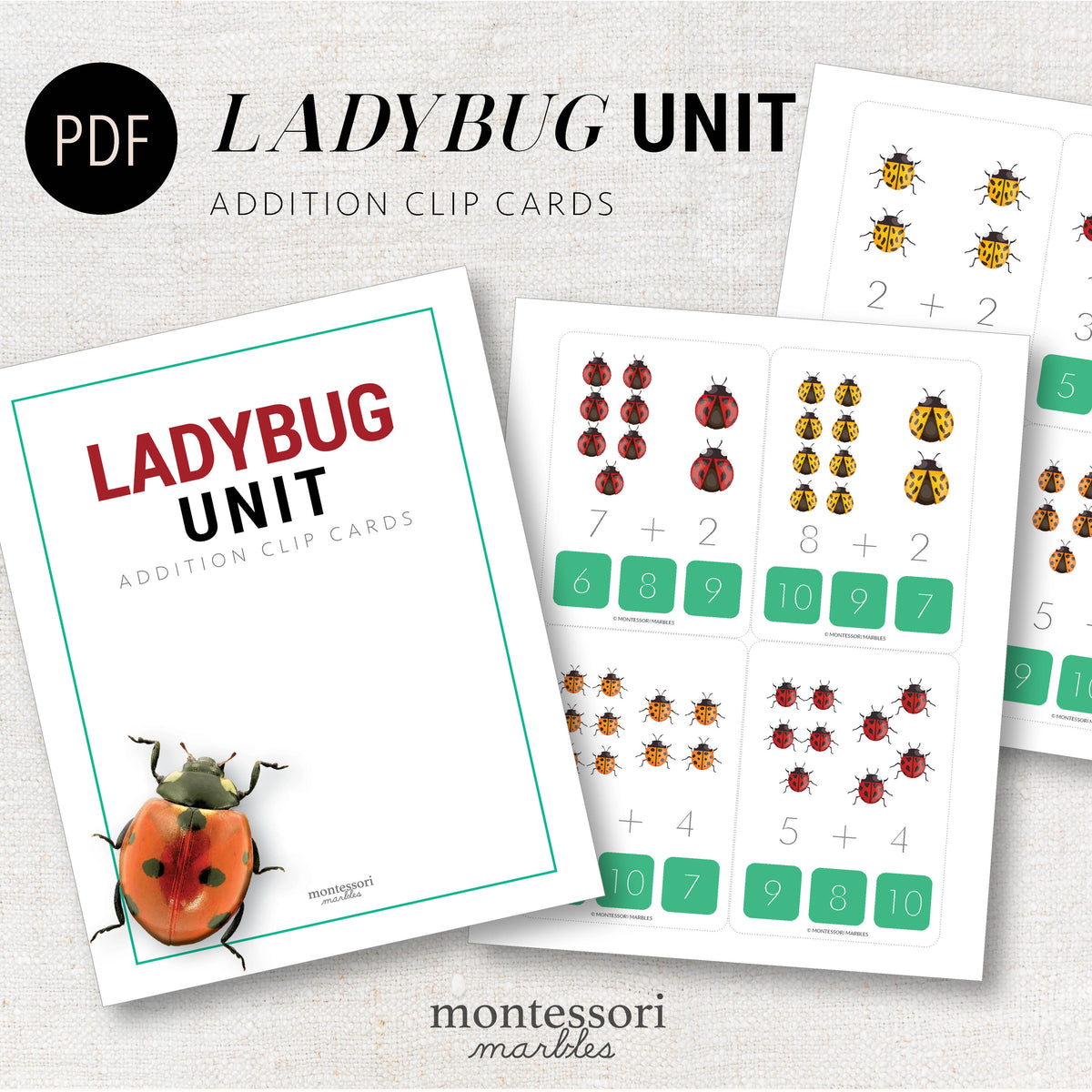 Ladybugs Addition Clip Cards | Montessori Printable Resources ...