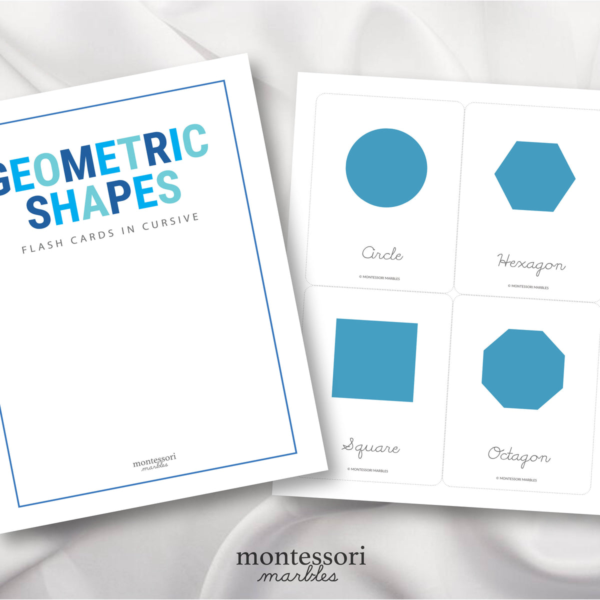 Shapes Flash Cards in Cursive | Montessori Math Printable – Montessori ...