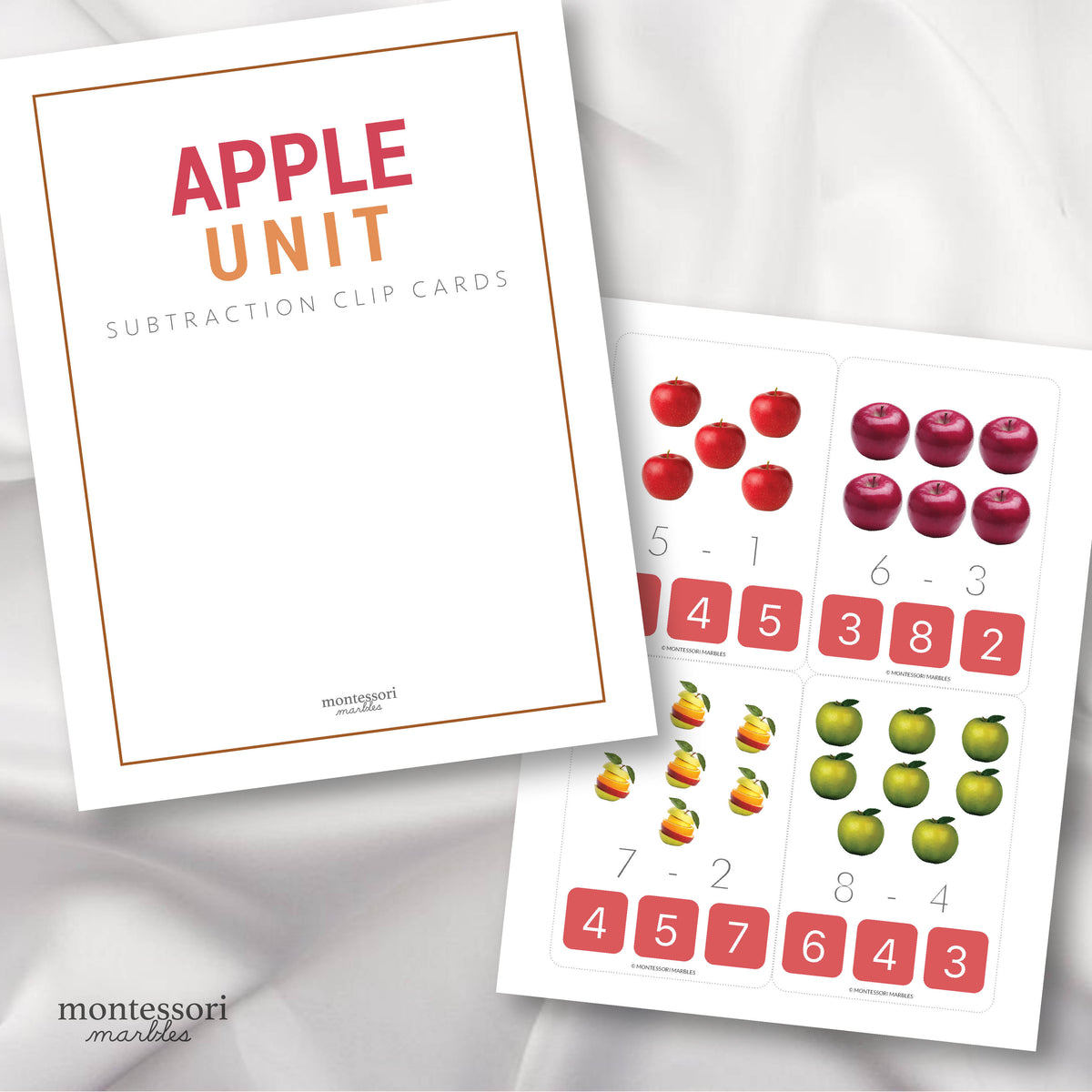 Apples Subtraction Clip Cards | Montessori Inspired Early Math ...