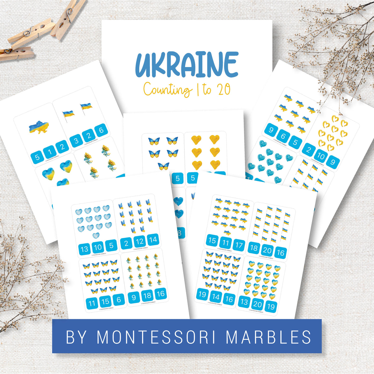 Ukraine Counting 1 to 20 Clip Cards | Montessori Math Printables ...