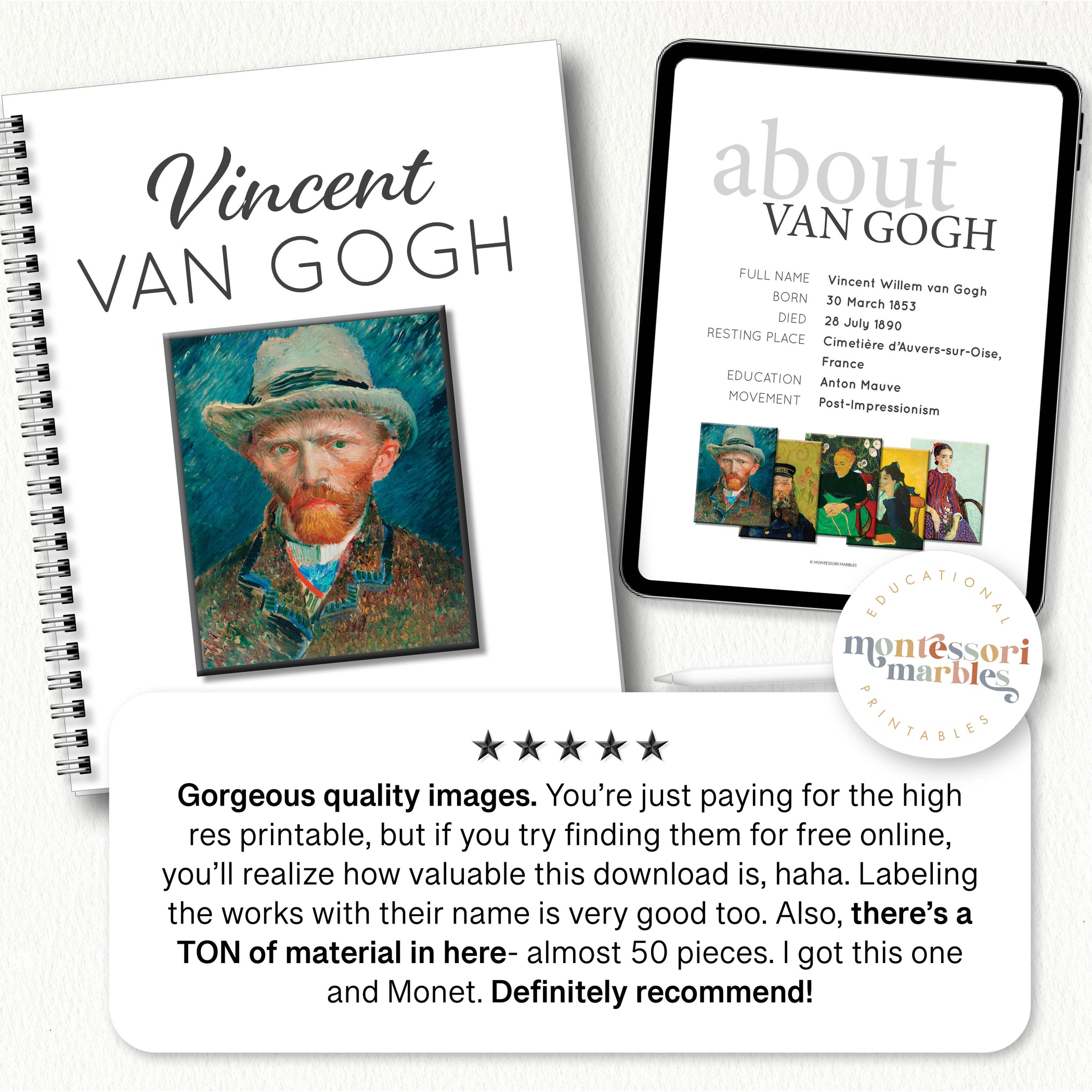 Vincent van Gogh Picture Binder | 28 Famous Paintings Ages 3-8 Art PDF ...