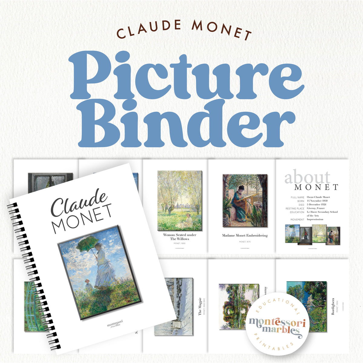 Claude Monet Picture Binder | 24 Famous Paintings Art Appreciation 6-12 ...