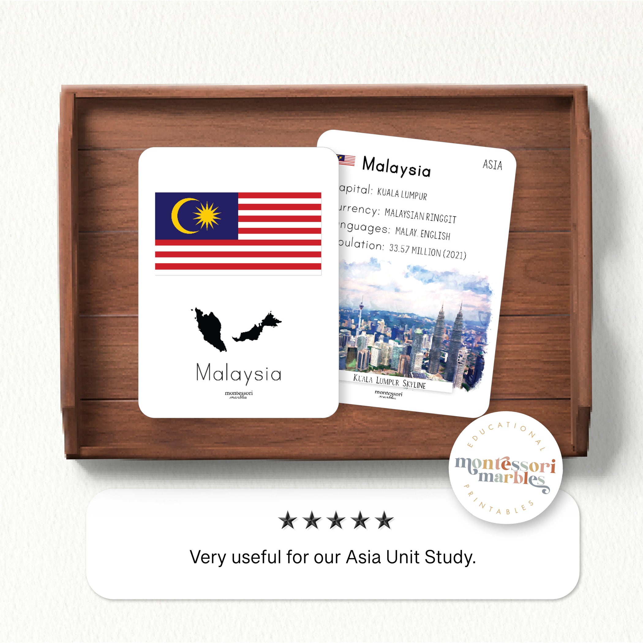 Asia Fact Cards | 49 Countries Geography Ages 7-12 PDF — Montessori Marbles