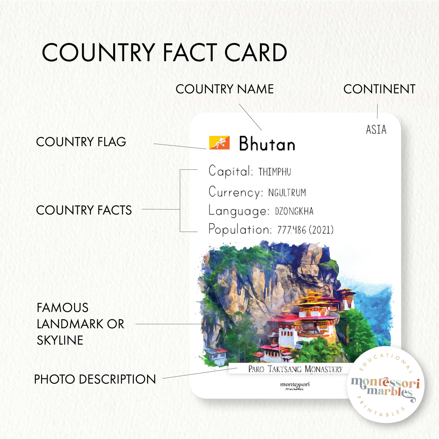 Asia Fact Cards | 49 Countries Geography Ages 7-12 PDF — Montessori Marbles
