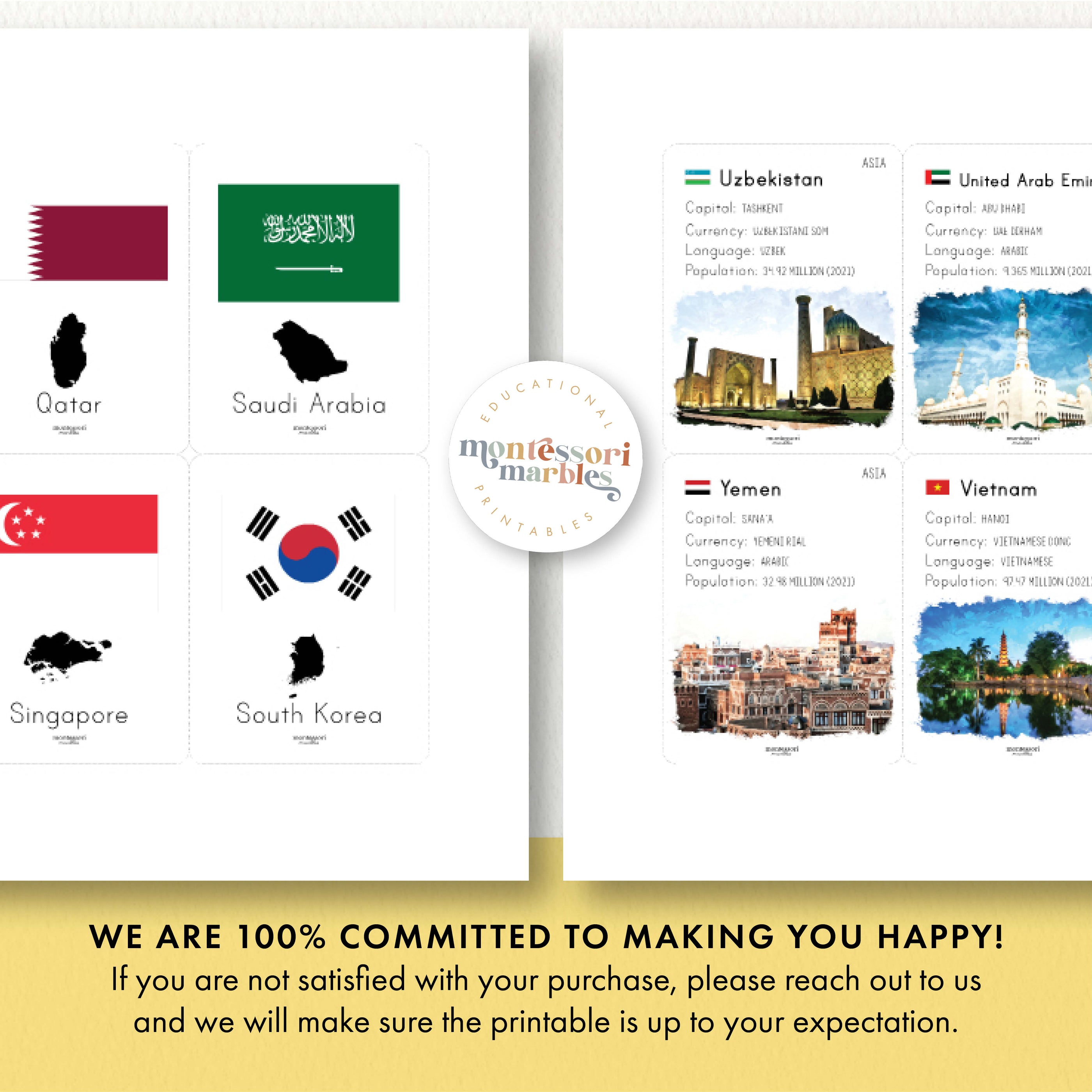 Asia Fact Cards | 49 Countries Geography Ages 7-12 PDF — Montessori Marbles