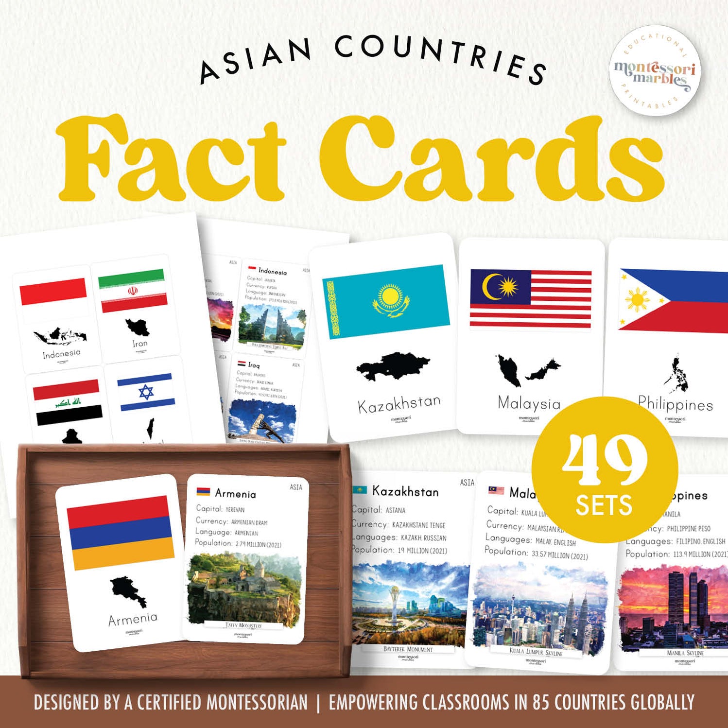 Asia Fact Cards | 49 Countries Geography Ages 7-12 PDF — Montessori Marbles