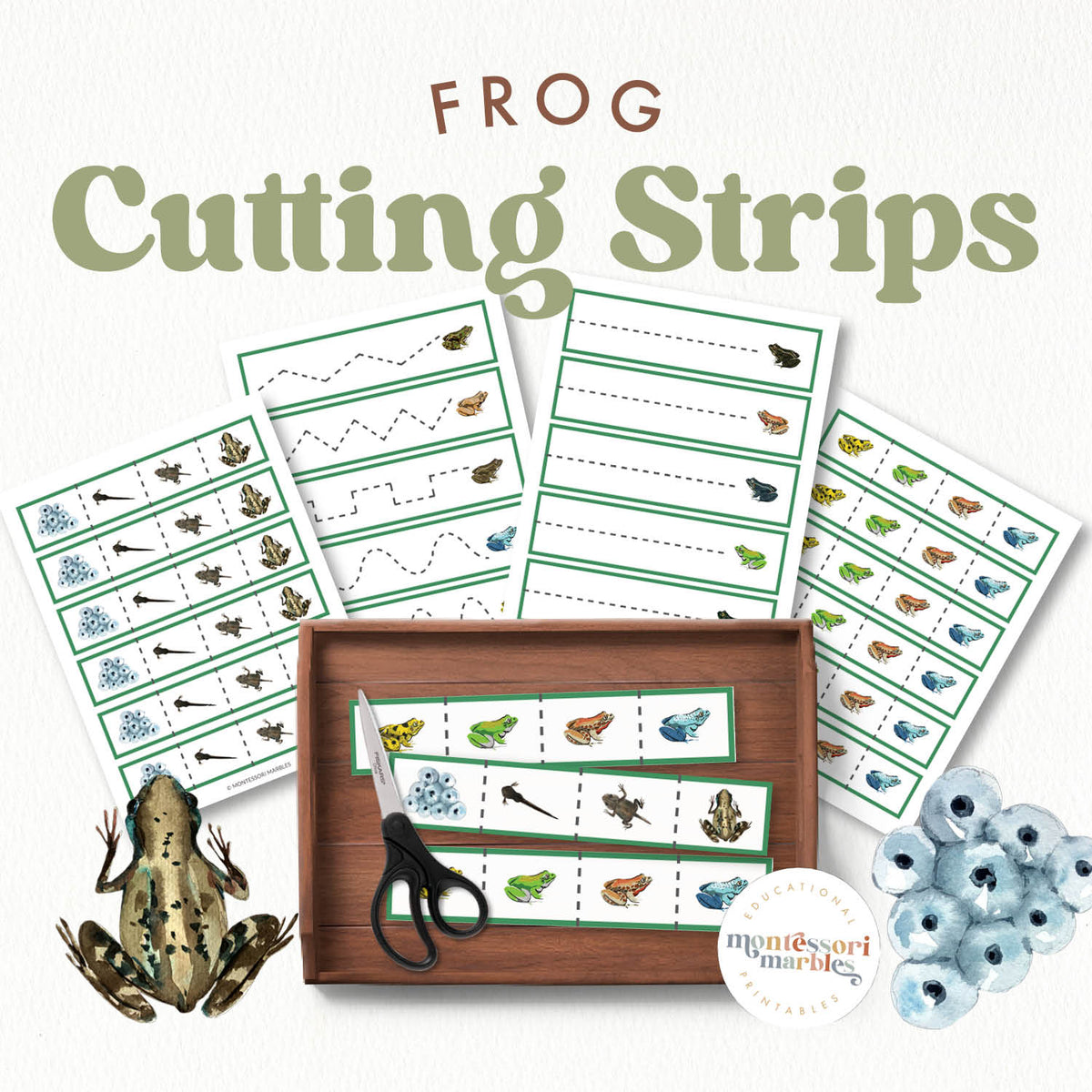 Frogs Cutting Strips | Montessori Inspired Printable Resources ...
