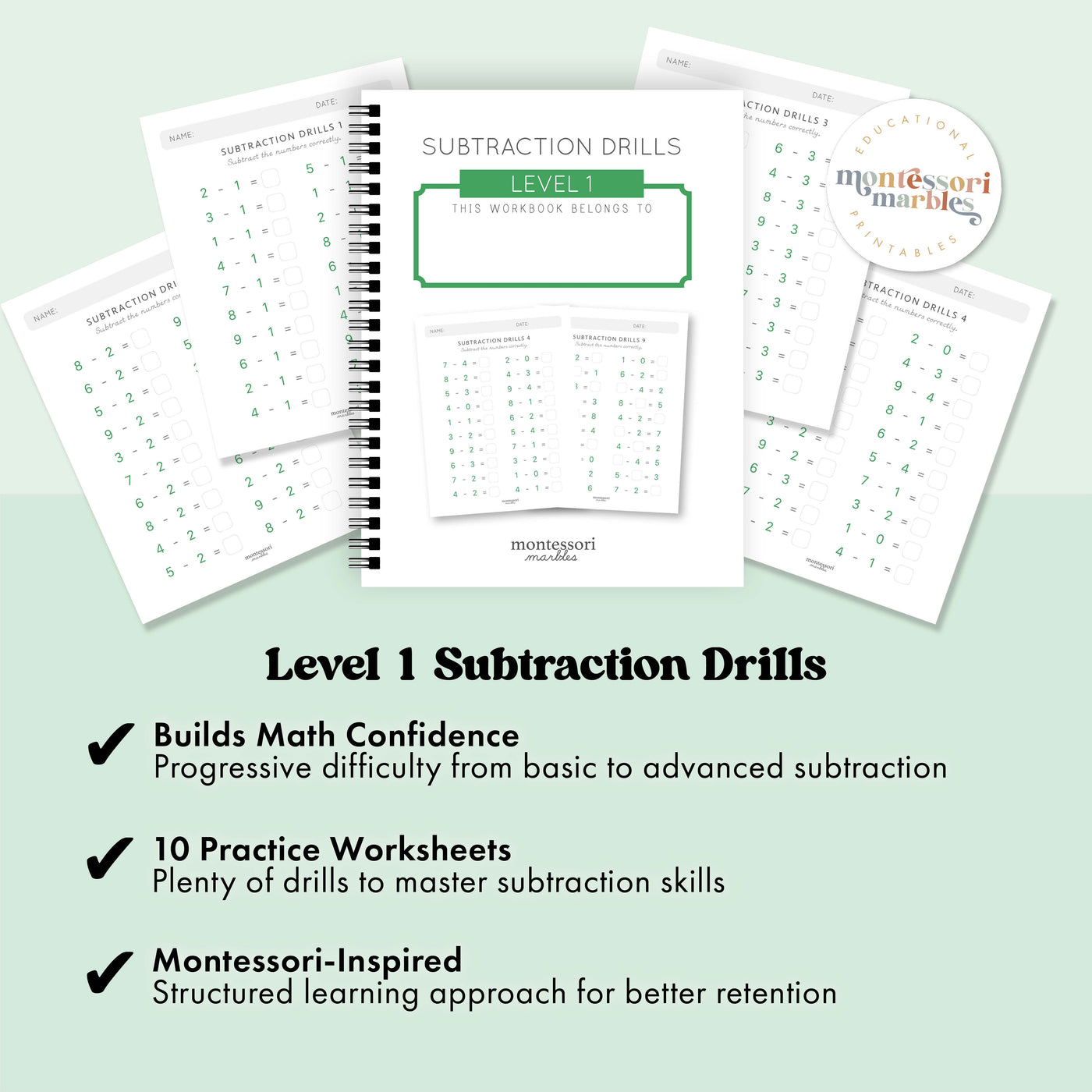 Subtraction Workbook Kindergarten | Math Practice Ages 5-6 — Montessori ...