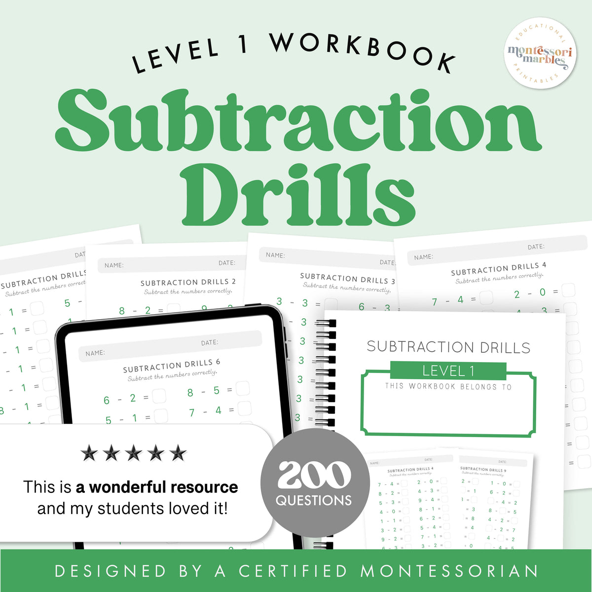 Subtraction Workbook Kindergarten | Math Practice Ages 5-6 — Montessori ...