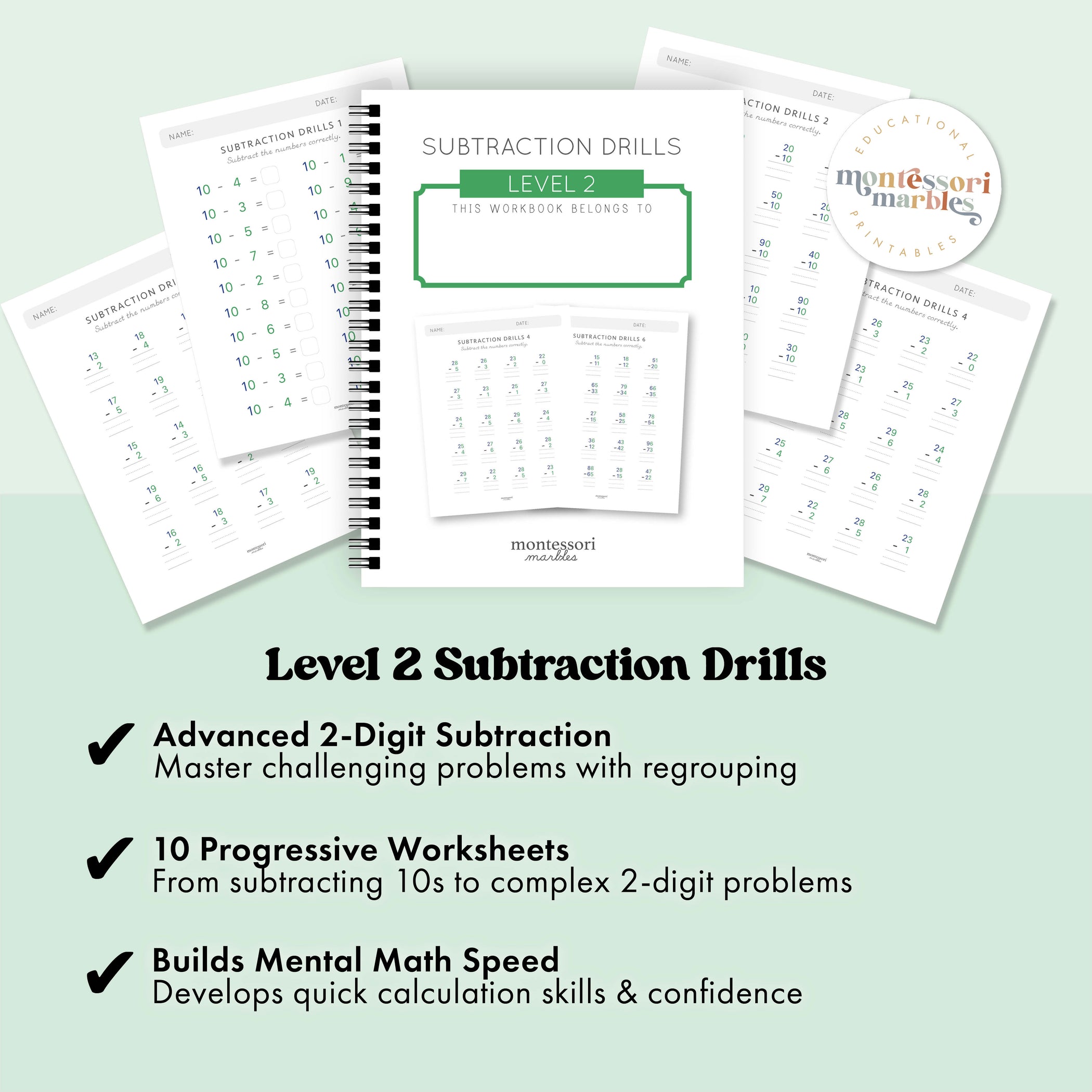 Subtraction Workbook Grade 1 | Double-Digit Math Practice — Montessori ...