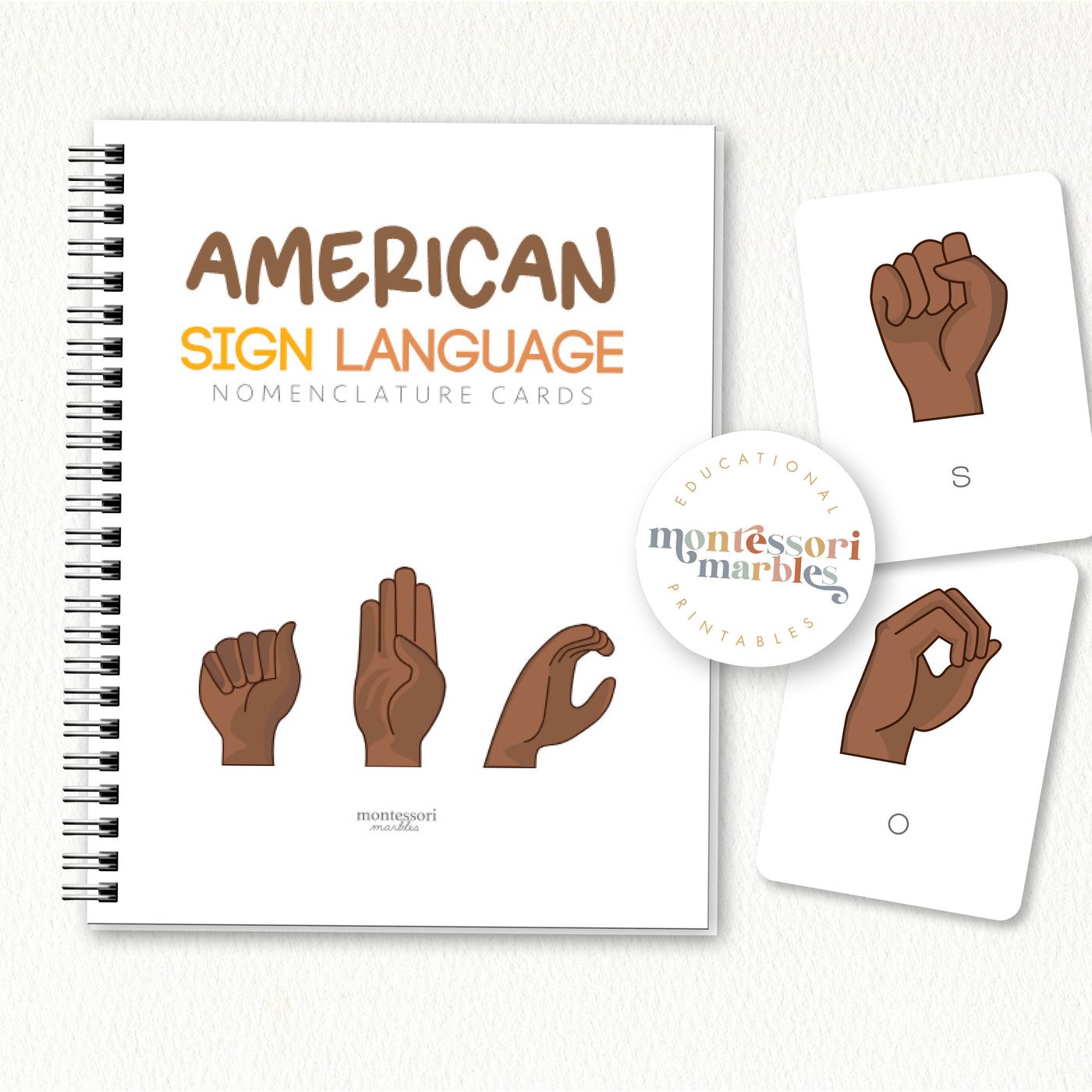 ASL Nomenclature Cards Brown | Sign Language Alphabet Ages 4-8 ...