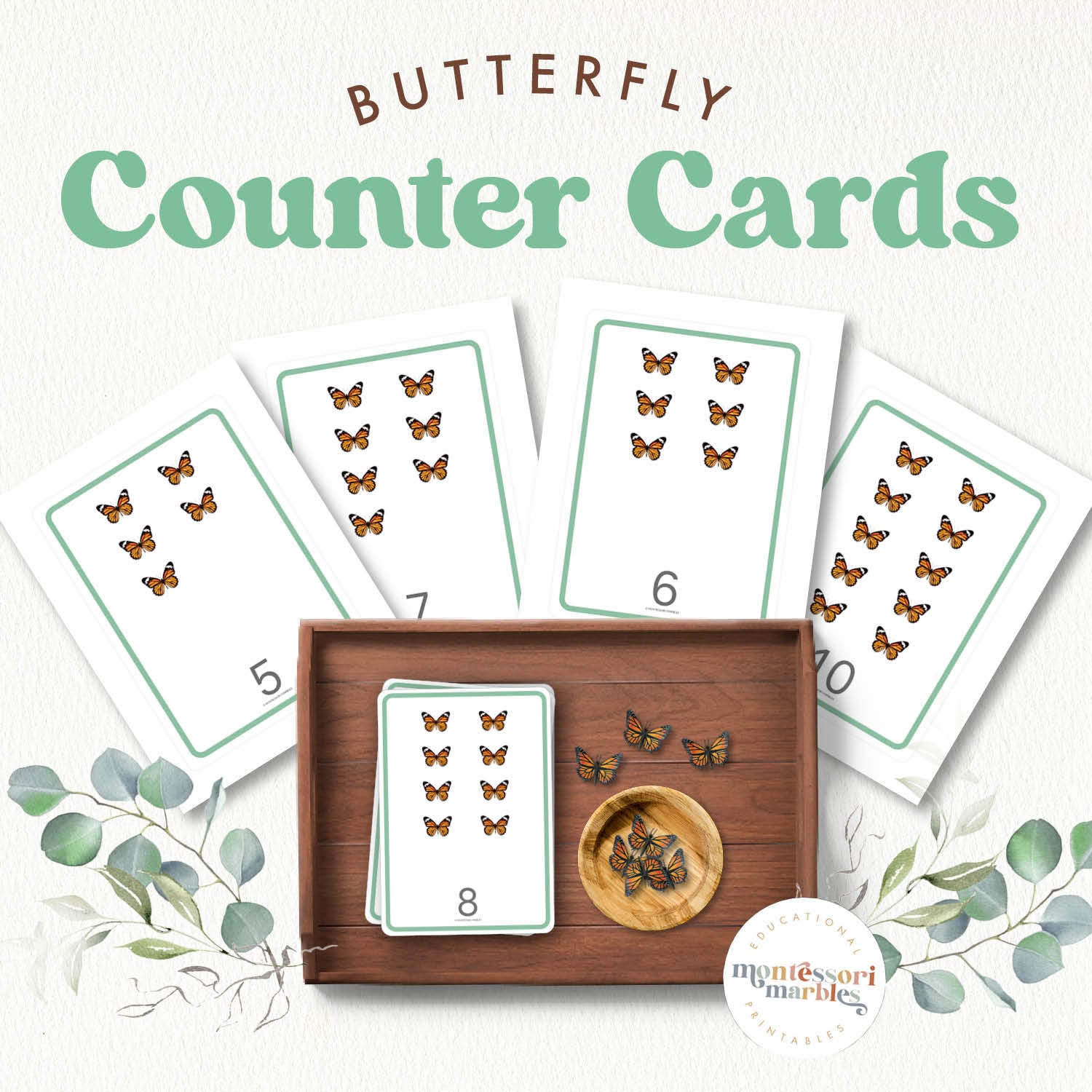 BUTTERFLY Counting Cards 1 to 10 Montessori Inspired Printable ...