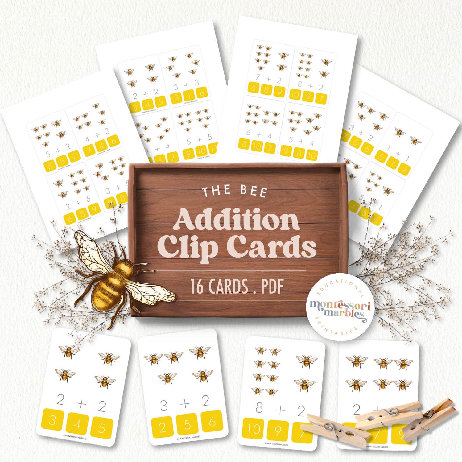 Bee Addition Clip Cards | Single Digit Math Ages 5-7 Sums to 18 Spring ...