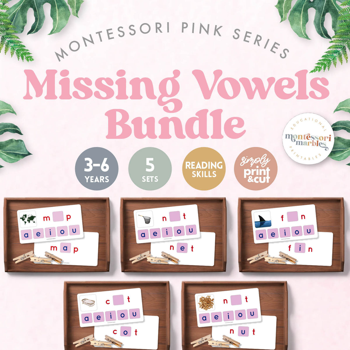 Missing Vowels Worksheets | Pink Series Reading Ages 5-6 — Montessori ...