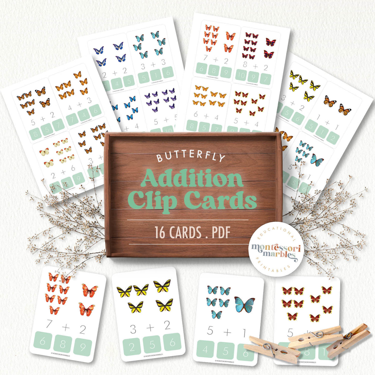 Butterfly Addition Clip Cards | Single Digit Math Ages 5-7 Sums to 18 ...