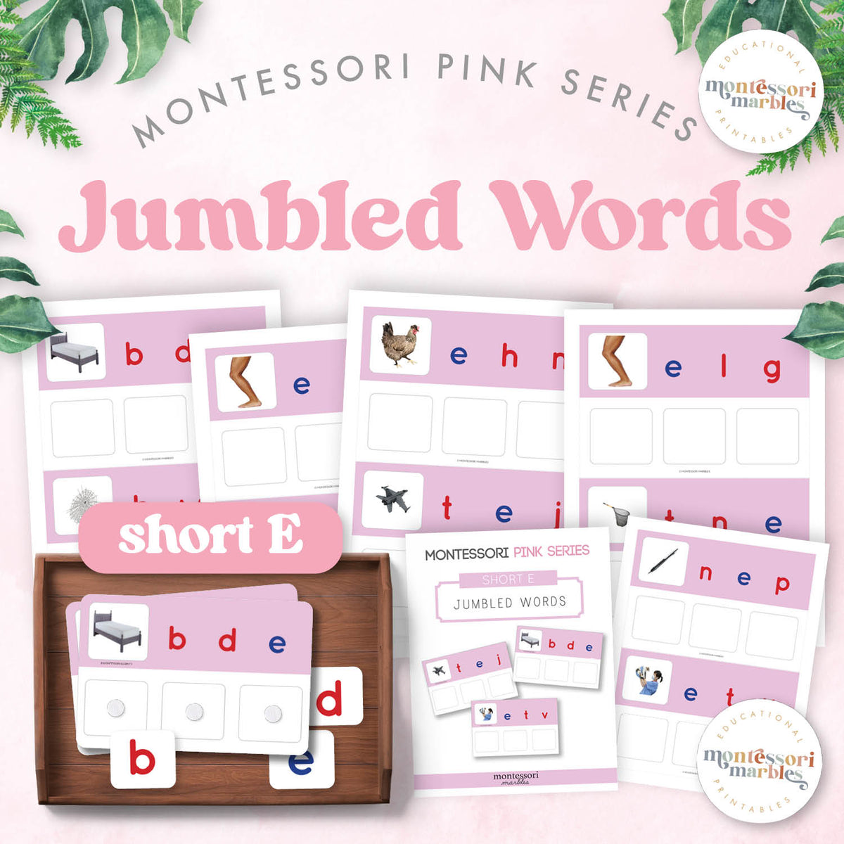 Word Scramble Short E | CVC Activities for Ages 5-6 — Montessori Marbles