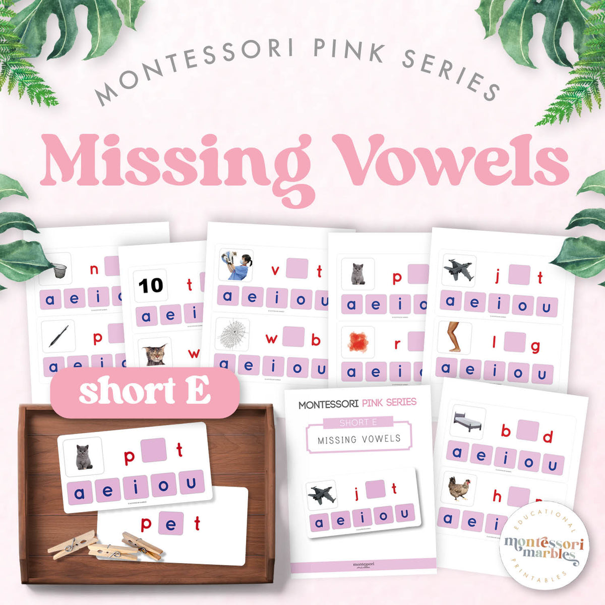 Missing Vowels Worksheets Short E | Phonics Ages 5-6 — Montessori Marbles