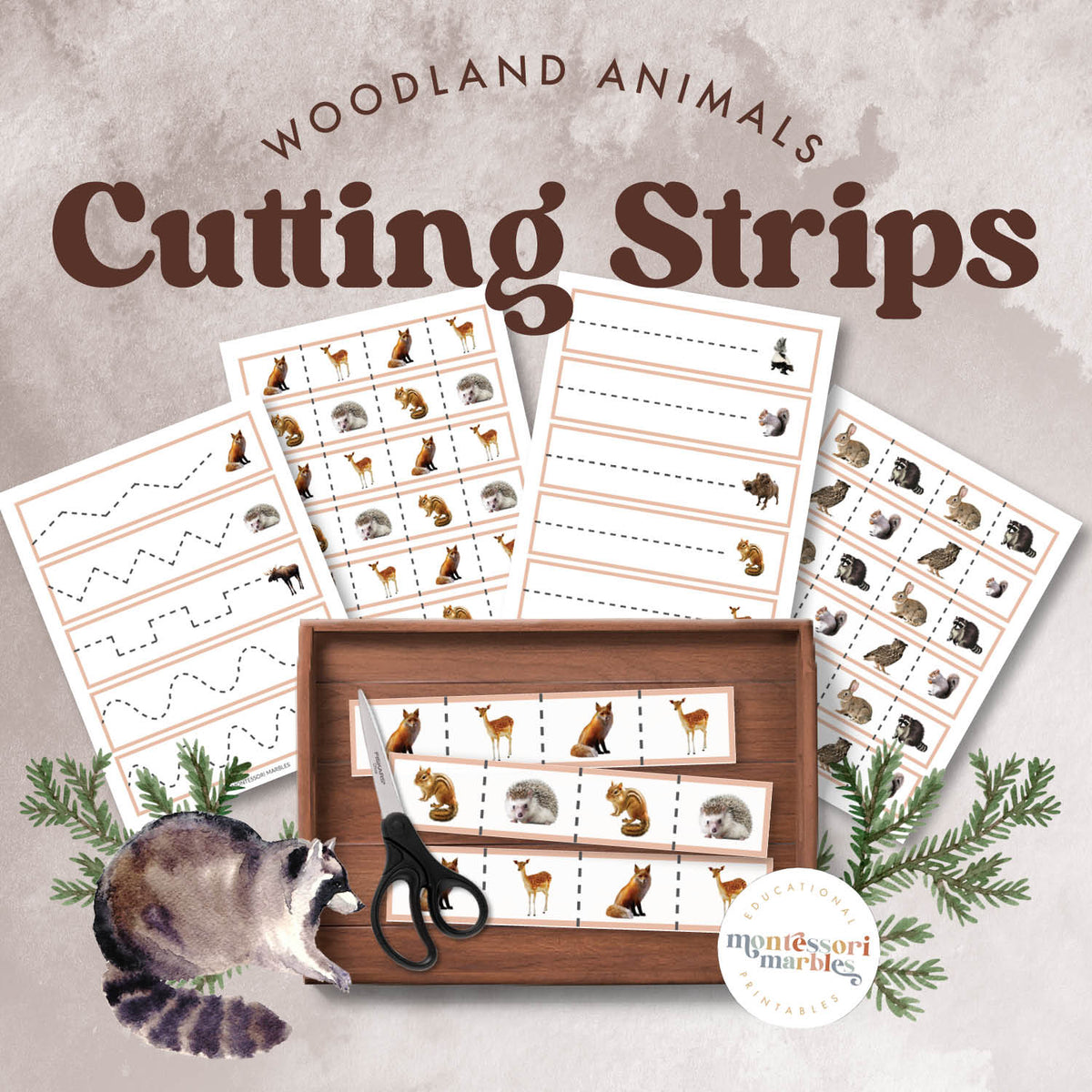 Woodland Animals Cutting Strips | Scissor Practice Ages 2-5 Fine Motor ...