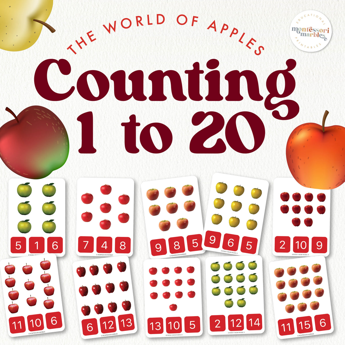 Counting Clip Cards 1-20 for Ages 3-5 | Apple Math Activities ...